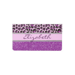 Personalized Purple Leopard Print Glitter Checkbook Cover | Zazzle