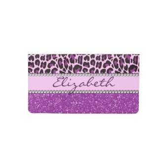 Personalized Purple Leopard Print Glitter Checkbook Cover | Zazzle