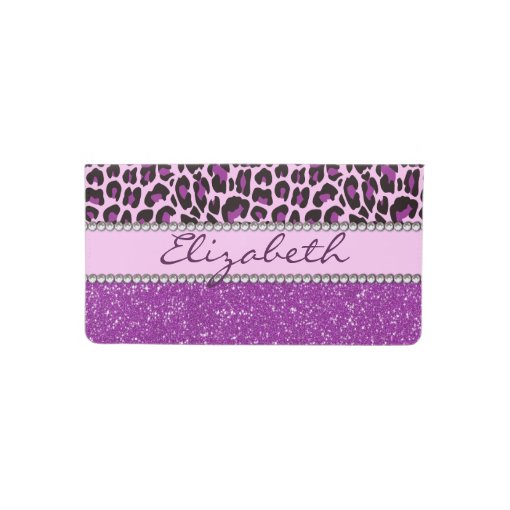 Personalized Purple Leopard Print Glitter Checkbook Cover | Zazzle