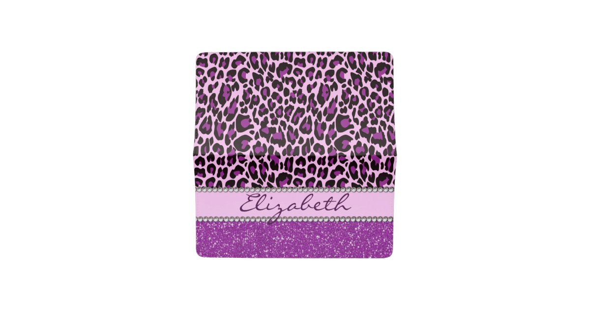 Personalized Purple Leopard Print Glitter Checkbook Cover | Zazzle
