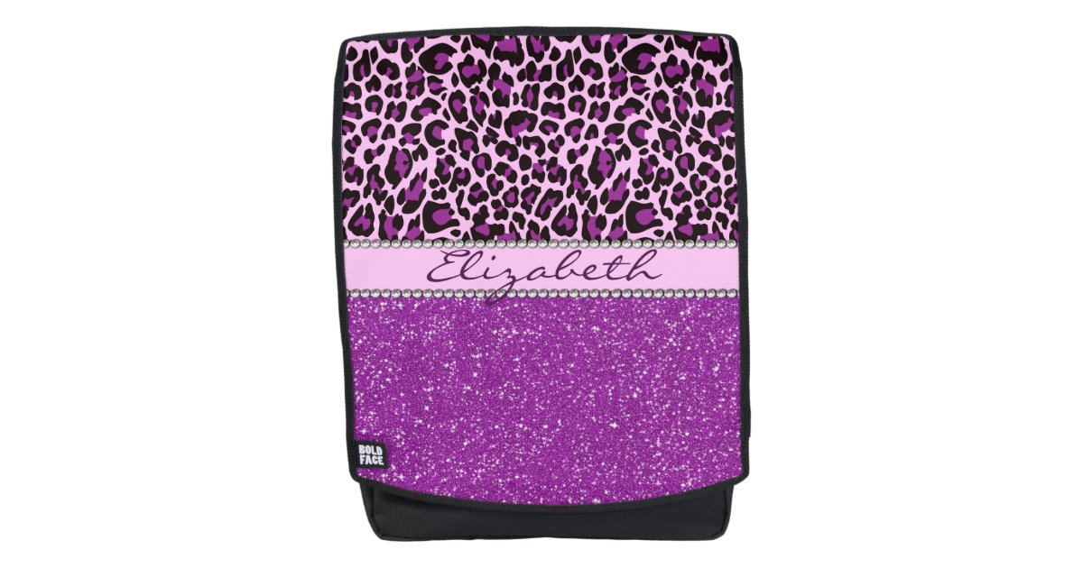 Personalized Purple Leopard Spots Glitter Backpack | Zazzle