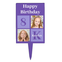 Personalized Purple Photo Happy Birthday Party Cake Topper | Zazzle