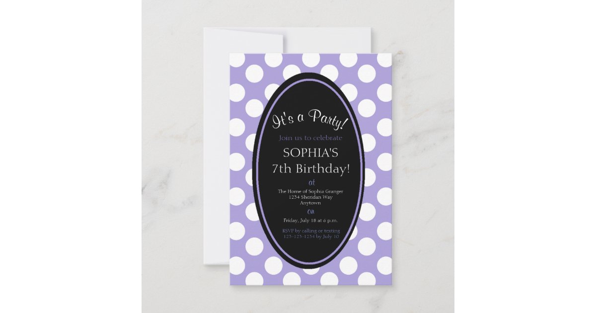 Personalized Purple Polka Dot Party Invitation | Zazzle