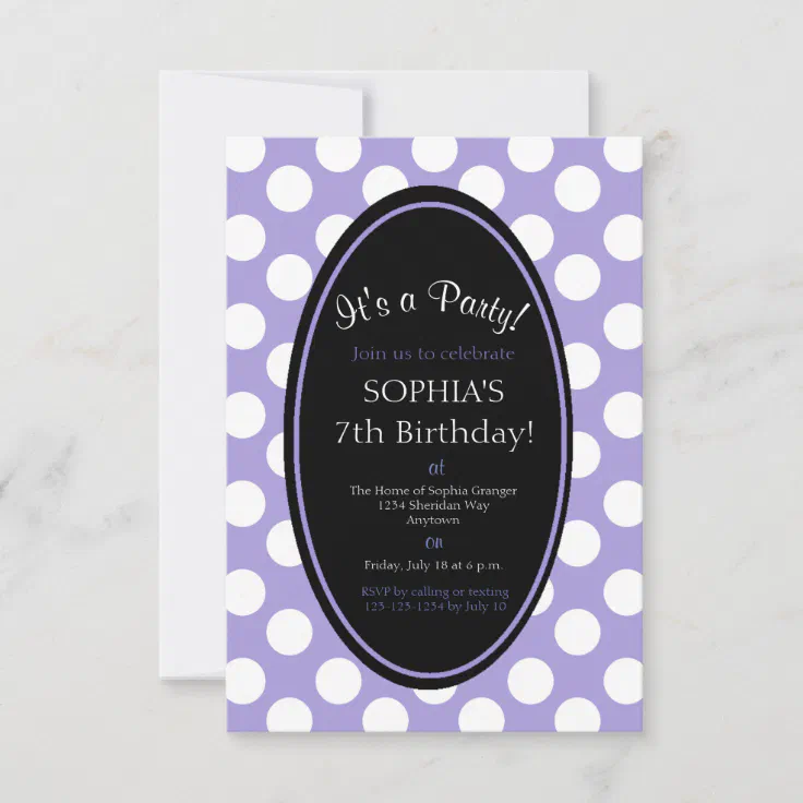 Personalized Purple Polka Dot Party Invitation | Zazzle