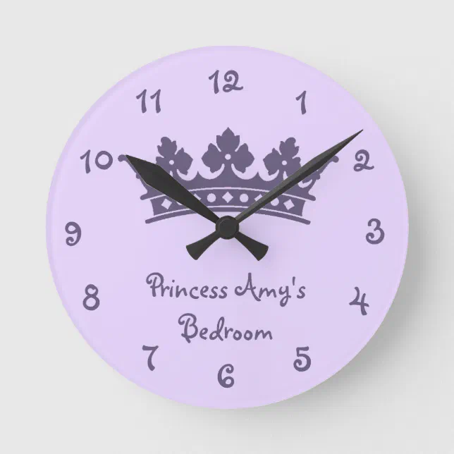 Personalized Purple Princess Girl's Bedroom Round Clock | Zazzle