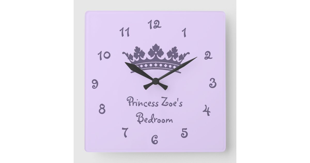 Personalized Purple Princess Girl's Bedroom Square Wall Clock | Zazzle