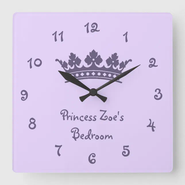 Personalized Purple Princess Girl's Bedroom Square Wall Clock | Zazzle