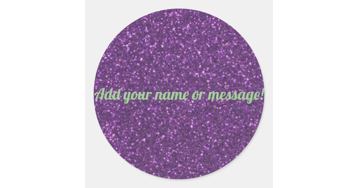 Personalized purple sparkling glitter classic round sticker | Zazzle