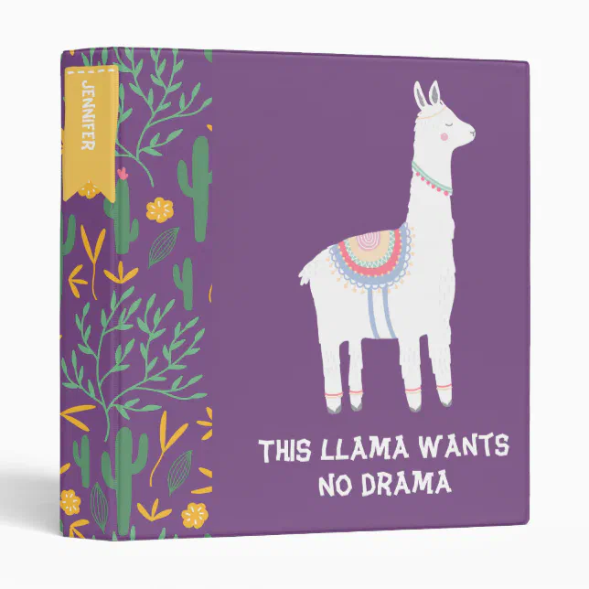 Personalized Purple This Llama Wants No Drama 3 Ring Binder | Zazzle