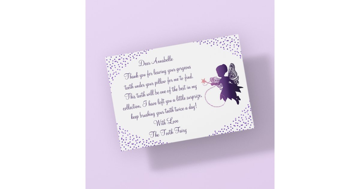 Personalized Purple Tooth Fairy Thank You | Zazzle