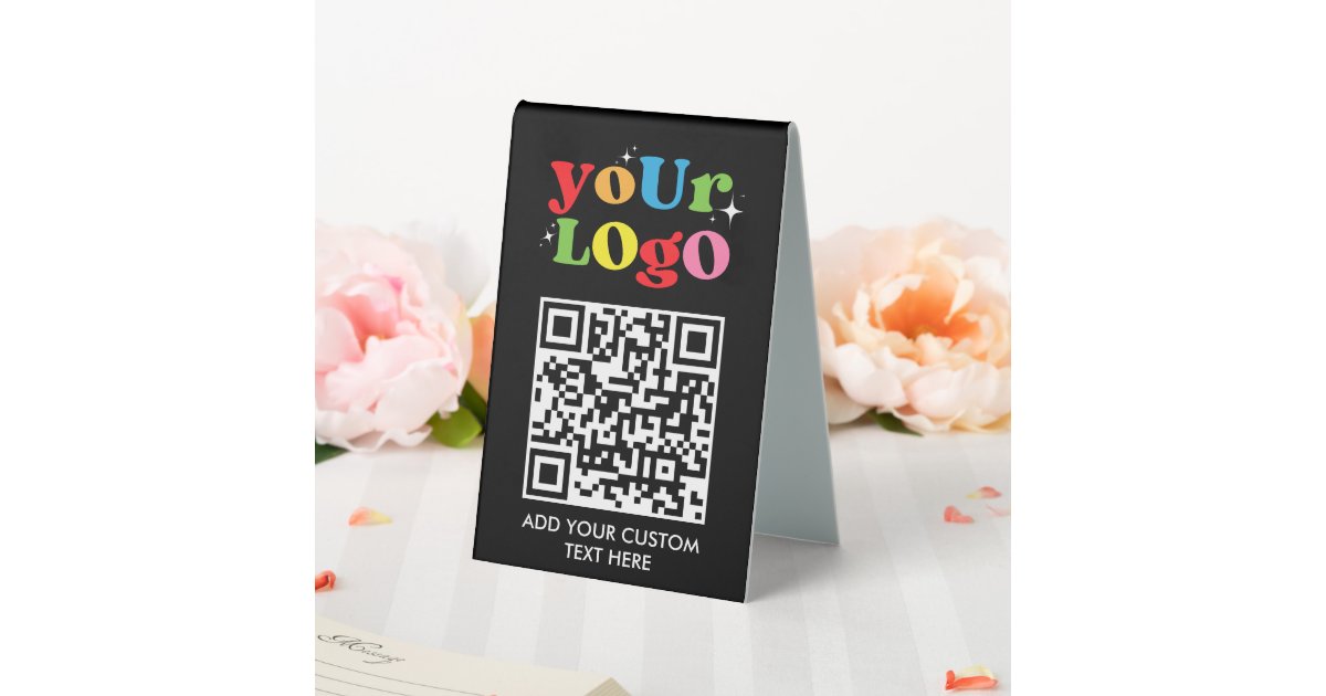 Personalized QR Code Text & Logo Table Tent | Zazzle