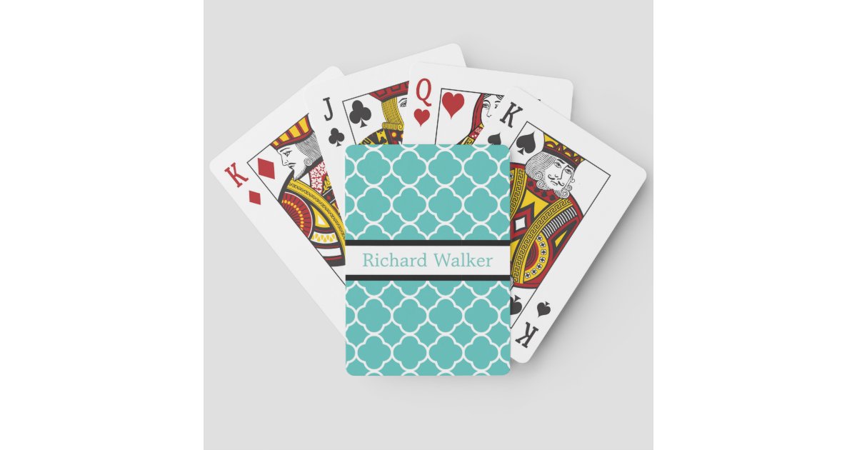 Personalized Quatrefoil Pattern Teal Green Design Poker Cards | Zazzle