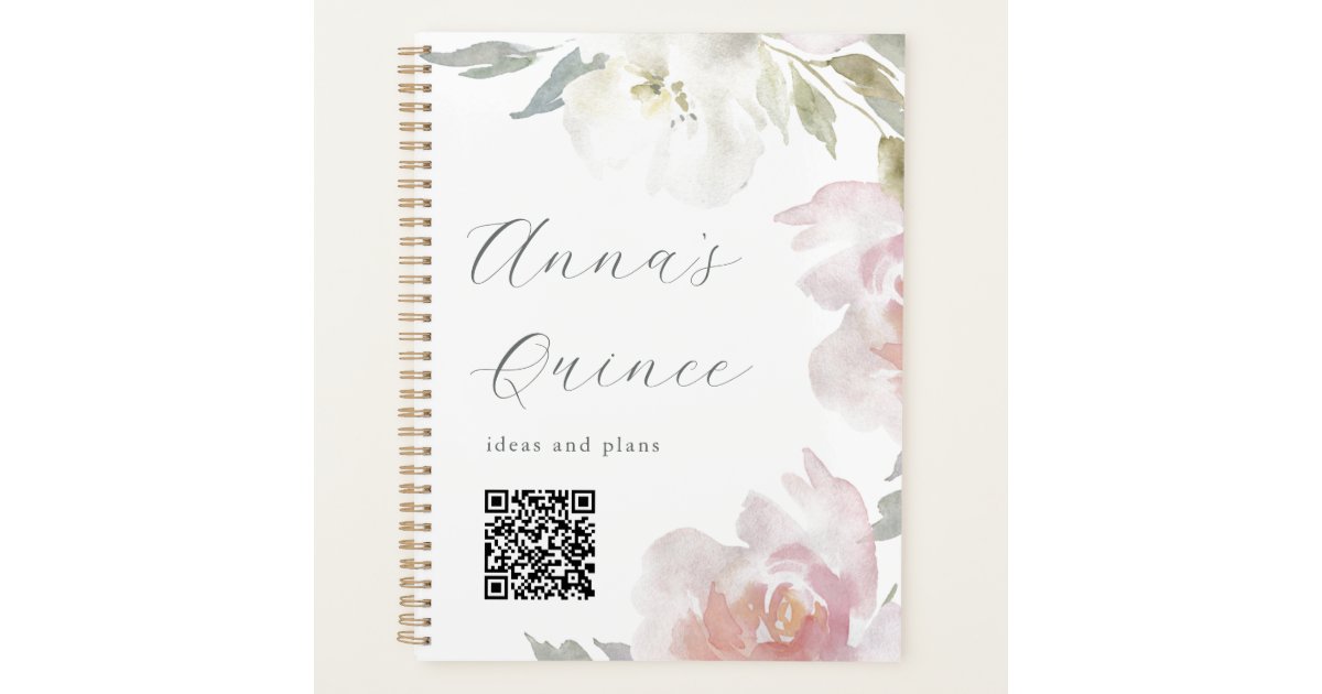 Personalized Quinceanera Pink Floral QR Code Planner | Zazzle