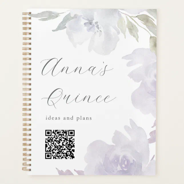 Personalized Quinceanera Purple Floral QR Code Planner | Zazzle