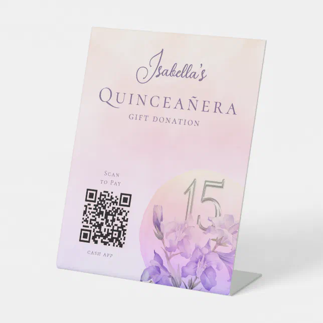 Personalized Quinceanera QR Code Cash App Pedestal Sign | Zazzle