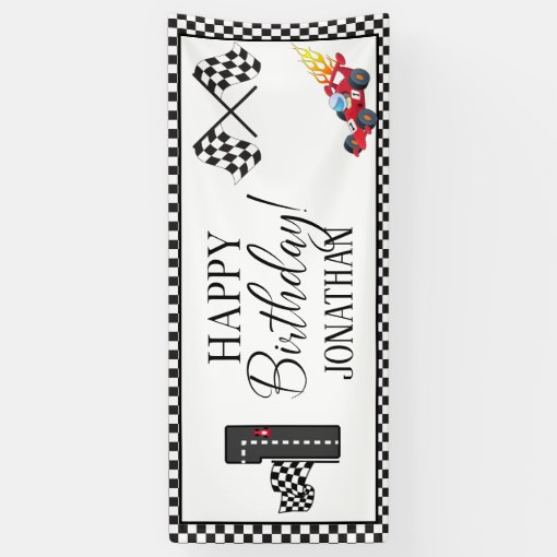 Personalized Race Car Themed Birthday Party Banner | Zazzle