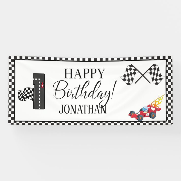 Personalized Race Car Themed Birthday Party Banner | Zazzle