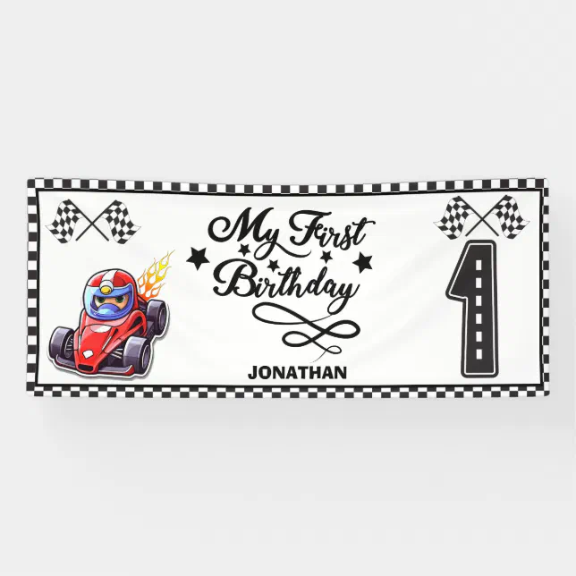 Personalized Race Car Themed Birthday Party Banner | Zazzle