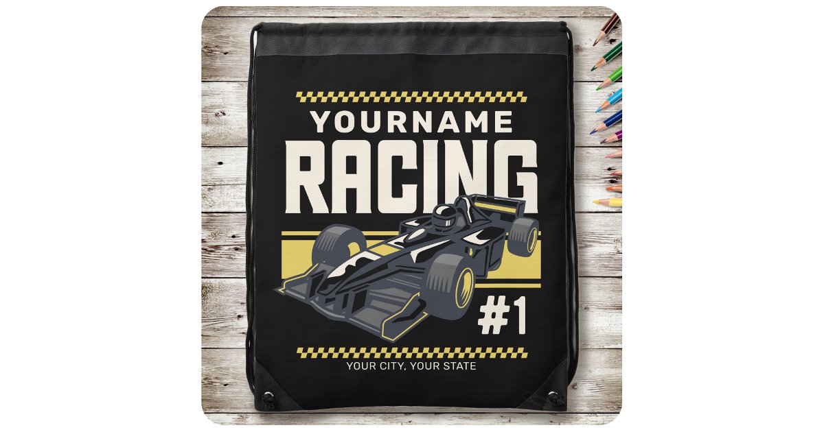 Personalized Racing Team Fast Race Car Driver Drawstring Bag | Zazzle