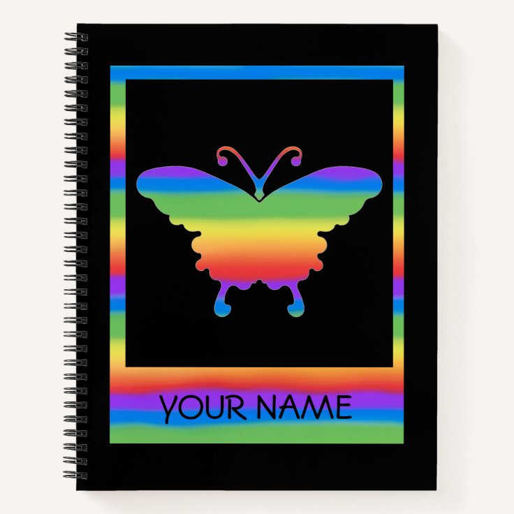 Personalized Rainbow Butterfly Spiral Notebook | Zazzle