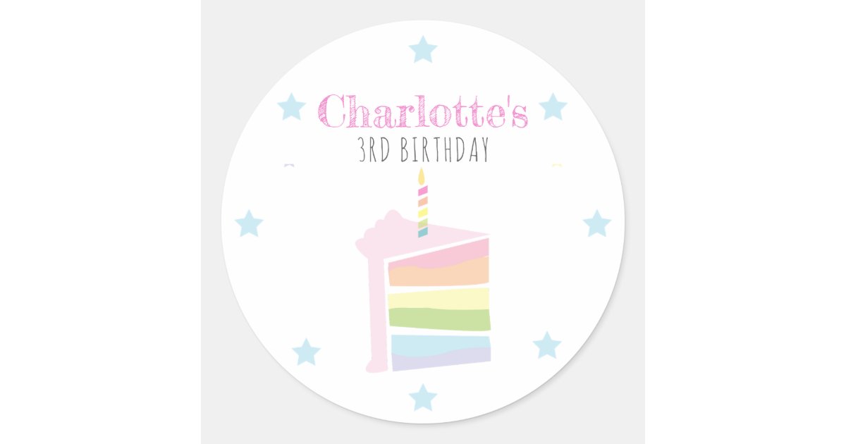 Personalized Rainbow Cake Pastel Birthday Classic Round Sticker | Zazzle