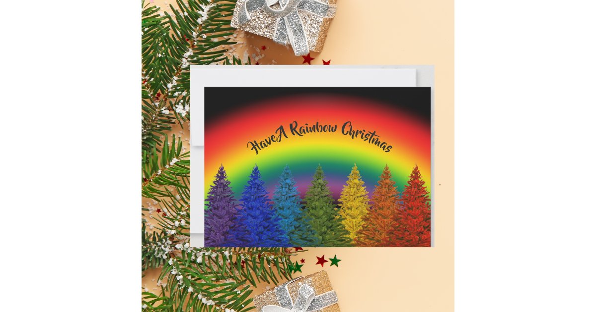 Personalized Rainbow Christmas Tree Holiday Card | Zazzle