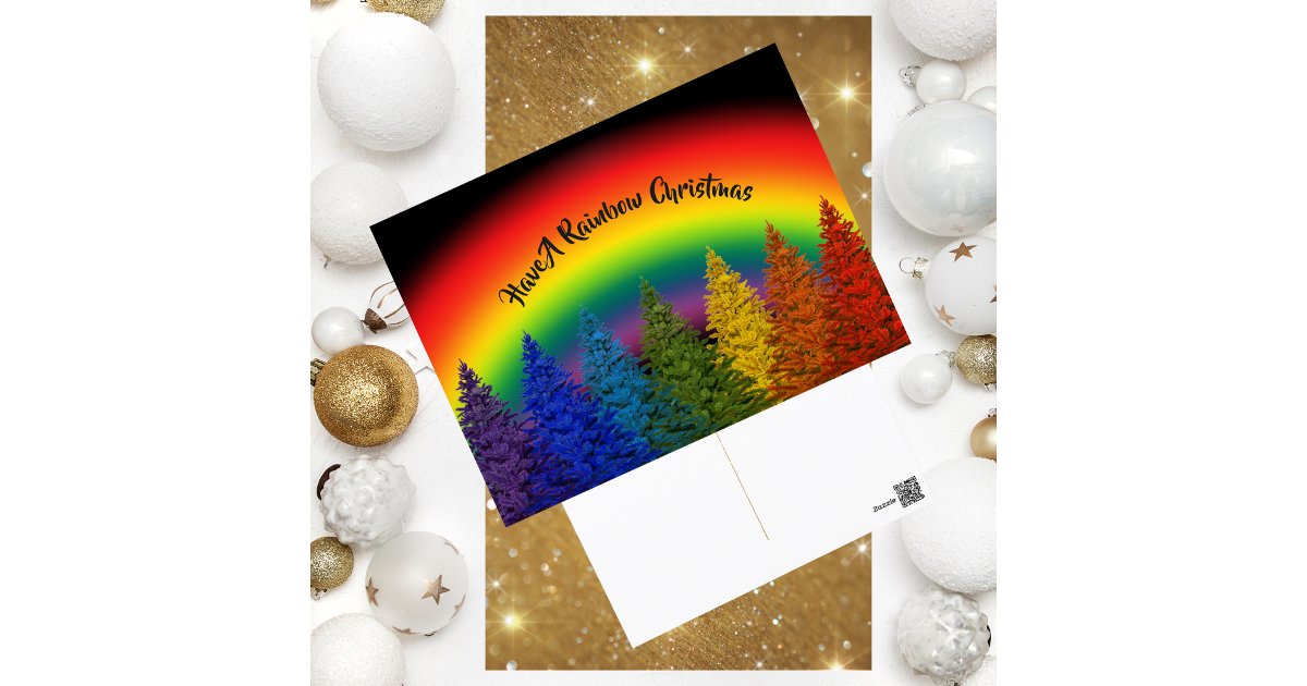 Personalized Rainbow Christmas Tree Holiday Postcard | Zazzle