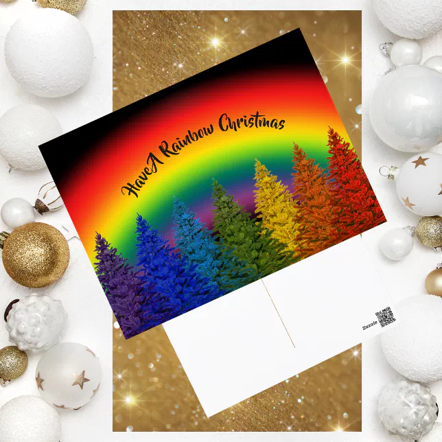 Personalized Rainbow Christmas Tree Holiday Postcard | Zazzle