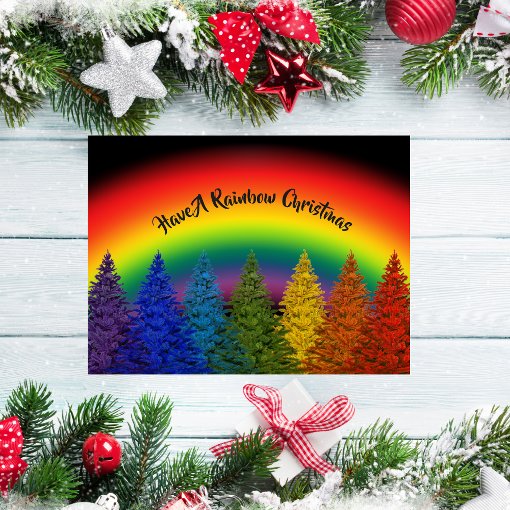 Personalized Rainbow Christmas Tree Holiday Postcard | Zazzle