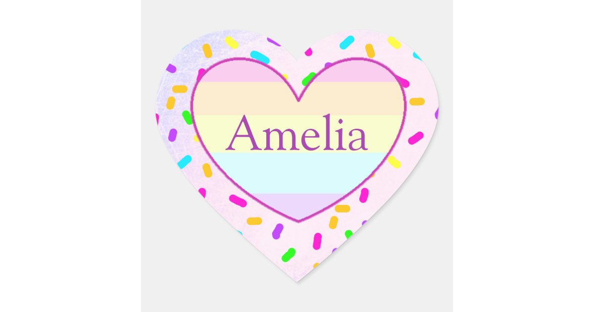 Personalized Rainbow Heart Candy Sprinkles Name Heart Sticker | Zazzle