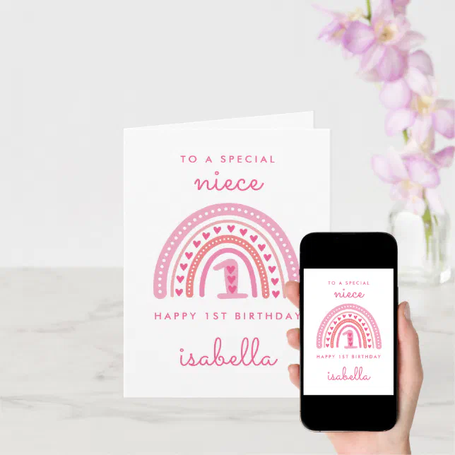 Personalized Rainbow Niece First Birthday Card | Zazzle