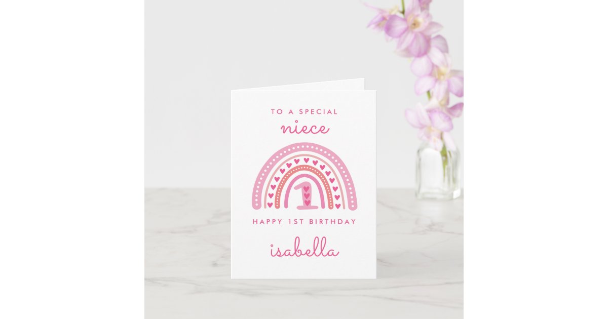 Personalized Rainbow Niece First Birthday Card | Zazzle