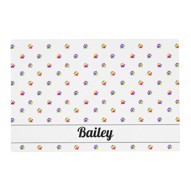 Personalized Rainbow Paw Prints Dog Feeding Mat | Zazzle