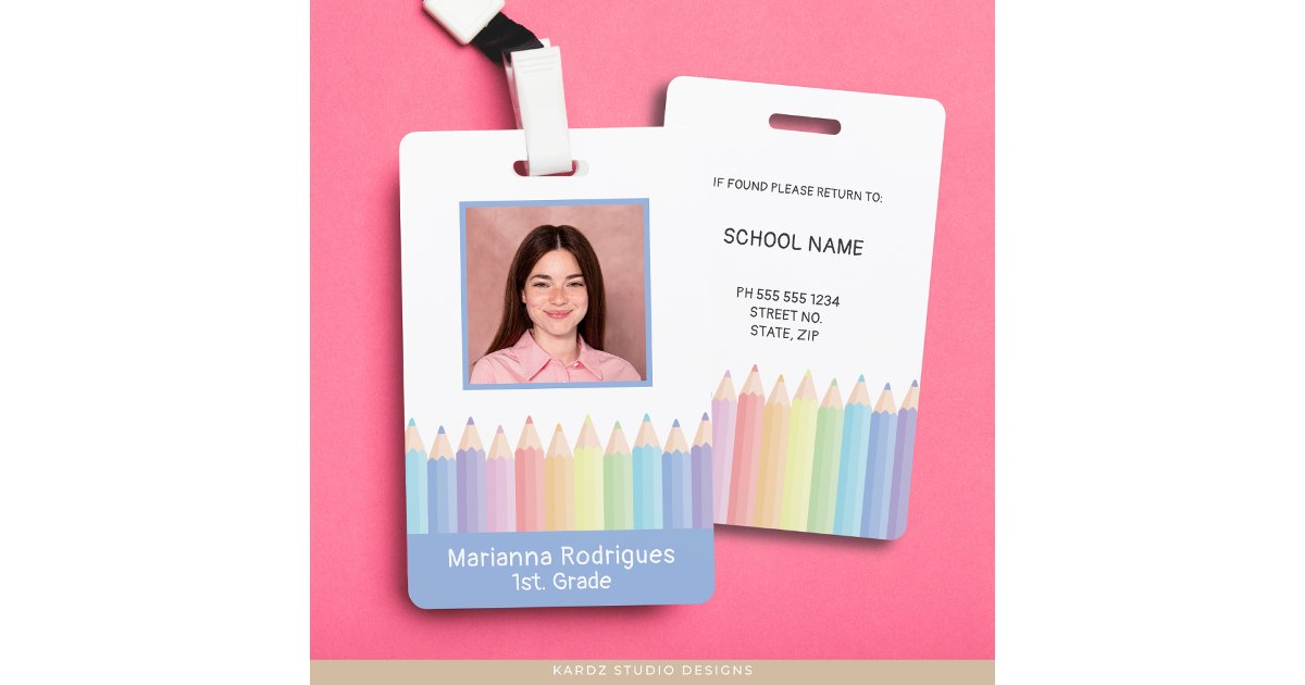 Personalized Rainbow Pencils Teacher ID Badge | Zazzle