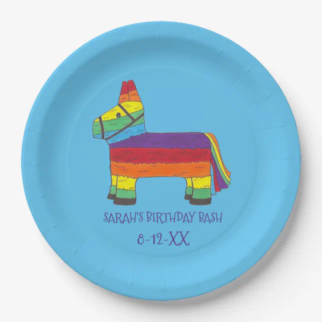 Personalized Rainbow Piñata Donkey Birthday Party Paper Plates | Zazzle