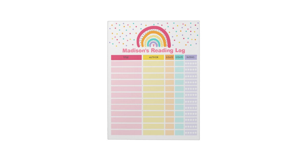 Personalized Rainbow Reading Log Homeschool Log Notepad | Zazzle