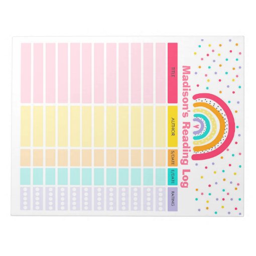 Personalized Rainbow Reading Log Homeschool Log Notepad | Zazzle