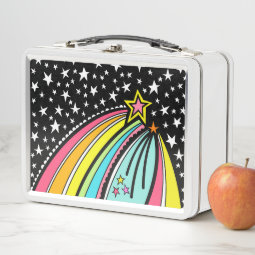 Personalized Rainbow Shooting Star Space Metal Lunch Box | Zazzle