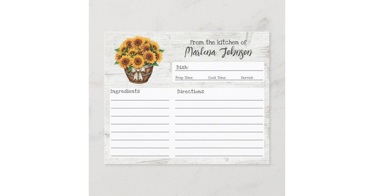 Personalized Recipe Card Rustic Wood & Sunflowers Flyer | Zazzle