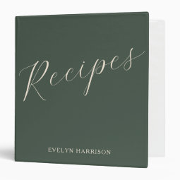 Personalized Recipe Keeper Sage Green Script 3 Ring Binder | Zazzle