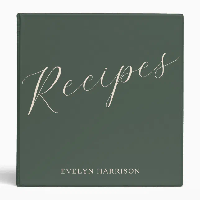 Personalized Recipe Keeper Sage Green Script 3 Ring Binder | Zazzle
