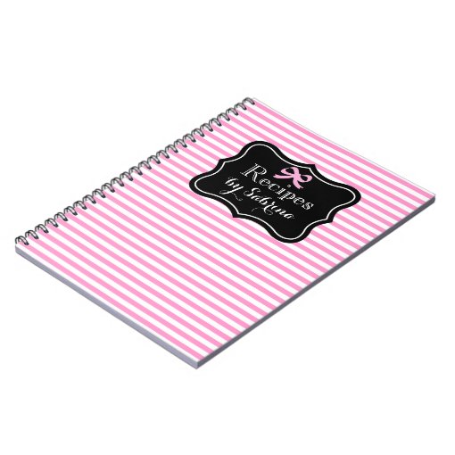 Personalized recipe notebook | Pink stripes & bow | Zazzle