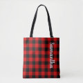 Personalized Red and Black Buffalo Check Tote Bag | Zazzle
