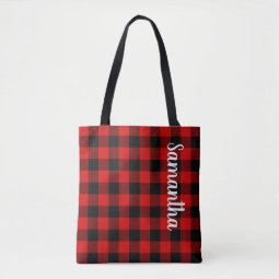 Personalized Red and Black Buffalo Check Tote Bag | Zazzle