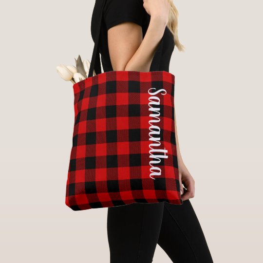 Personalized Red and Black Buffalo Check Tote Bag | Zazzle.com