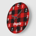 Personalized Red and Black Buffalo Plaid Large Clock | Zazzle