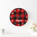 Personalized Red and Black Buffalo Plaid Large Clock | Zazzle
