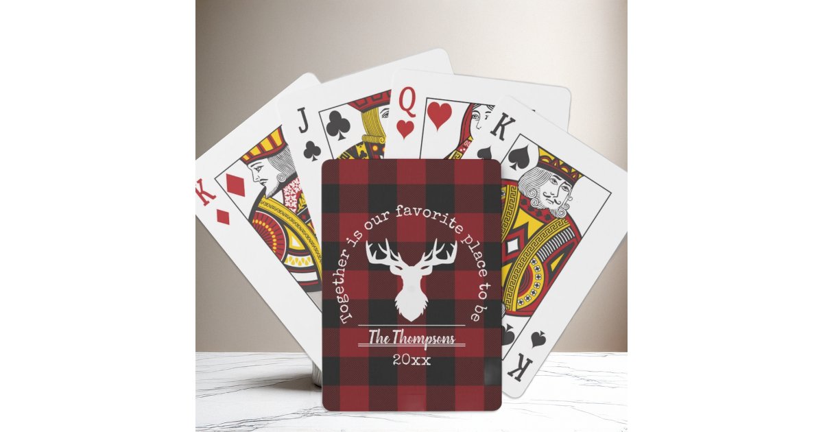 Personalized Red and Black Buffalo Plaid Poker Cards | Zazzle