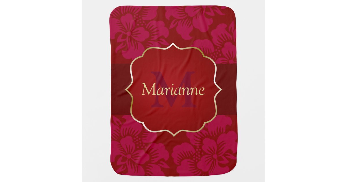 Personalized Red and Gold Asian Floral Baby Blanket | Zazzle