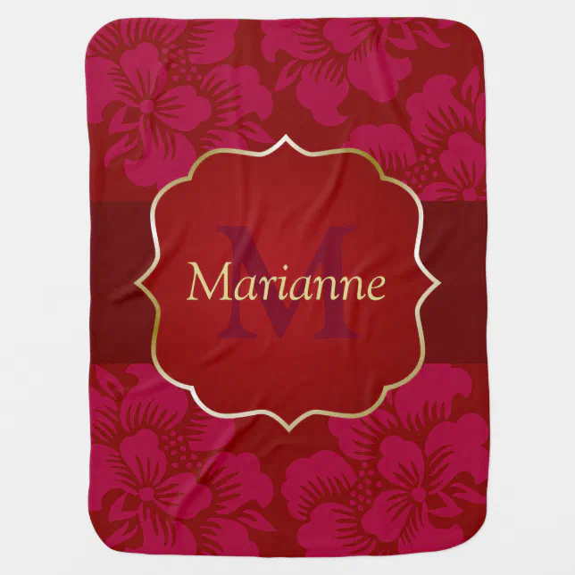 Personalized Red and Gold Asian Floral Baby Blanket | Zazzle